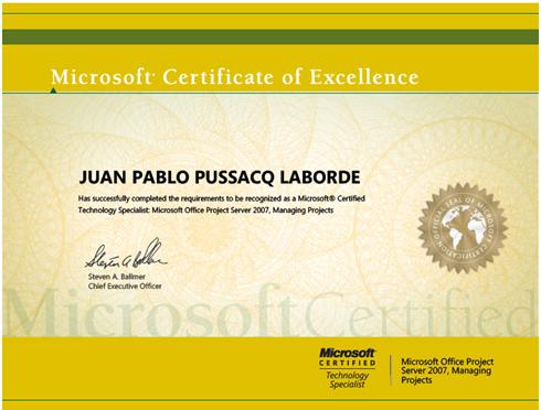 Certificado en Microsoft Project Server!!! ~ SURPOINT